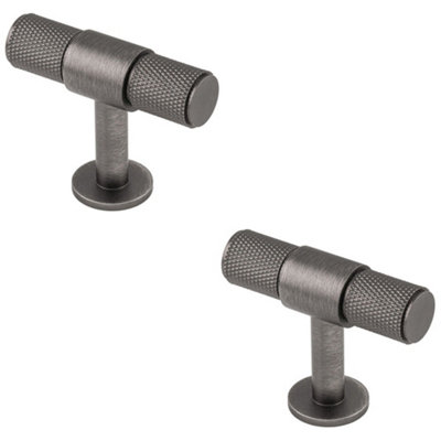 2 PACK - Knurled Cupboard T Shape Pull Handle 50 x 13mm Anthracite Grey ...