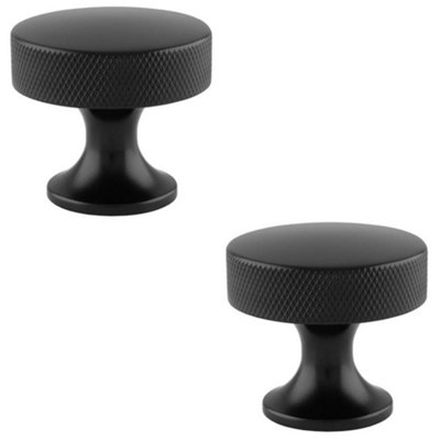 2 PACK - Knurled Flared Stem Cabinet Door Knob - 38mm Matt Black ...