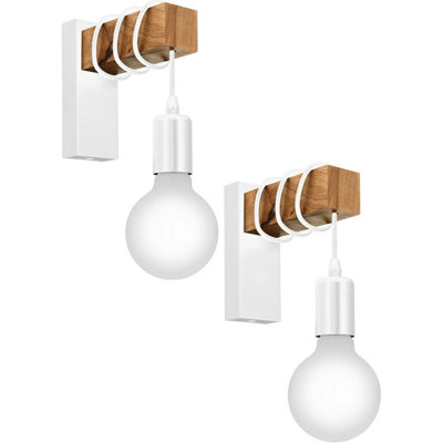 2 PACK LED Wall Light / Sconce White Plate & Wood Hangman Arm 1x 10W ...