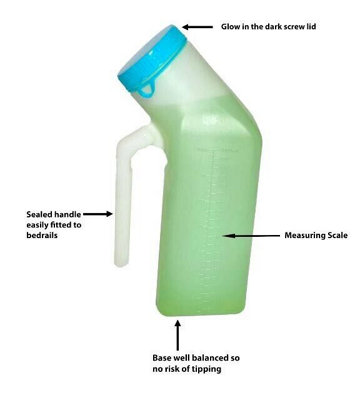 2 Pack Male Portable Urinal Bottle with Glow Cap & Scale - 1000ml