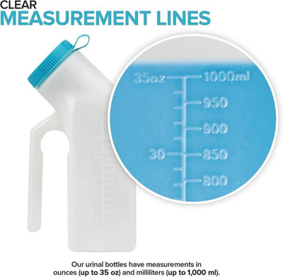 2 Pack Male Portable Urinal Bottle with Glow Cap & Scale - 1000ml
