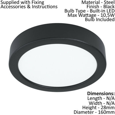 2 Pack Modern Black LED Ceiling and Wall Light - 160mm Round Surface ...