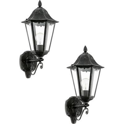 2 Pack Modern IP44 Outdoor Wall Lanterns in Black and Silver Patina ...