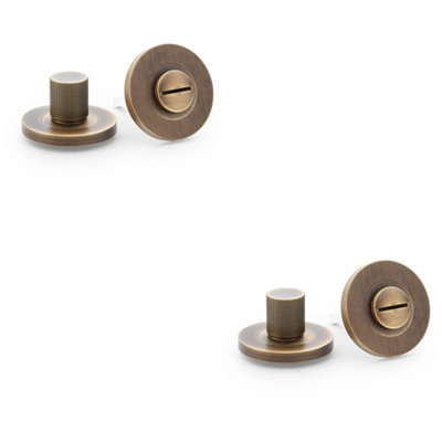2 PACK - Modern Reeded Thumbturn & Release Lock - Lined Antique Brass ...