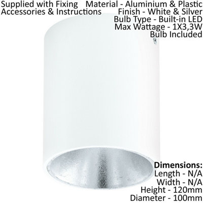 2 Pack Modern Round LED Wall and Ceiling Light - White and Silver Finish