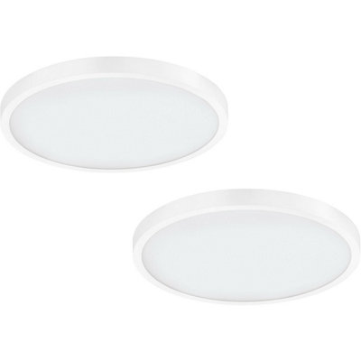 2 Pack Modern White 400mm Round LED Ceiling and Wall Light - 25W 4000K