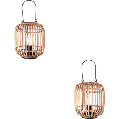 2 PACK NATURAL BAMBOO & PLYWOOD TABLE LAMP - MATT BLACK PAINT SHADE ...