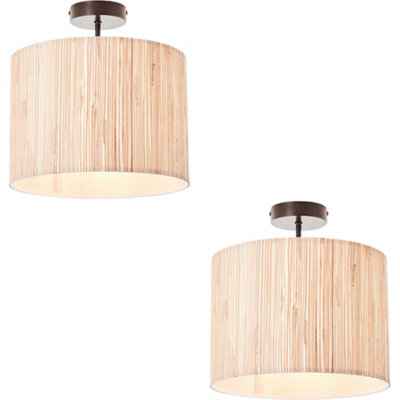 2 PACK Natural Seagrass Matt Black Semi Flush Low Ceiling Light - 10W ...