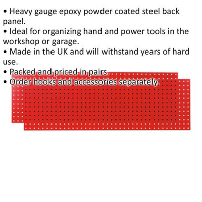 2 Pack of 1500 x 500mm Red Wall Mounted Tool Storage Panels for Garage ...