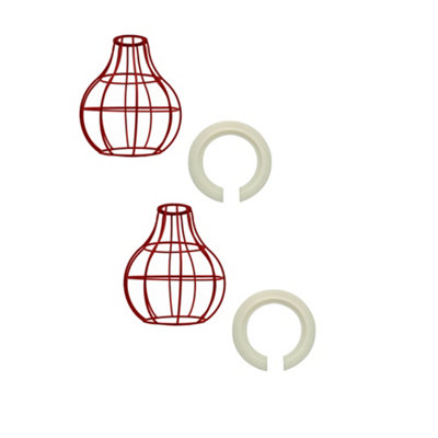 2 Pack of Industrial Style Red Metal Cage Lampshade Easy Fit Wire Cage ...