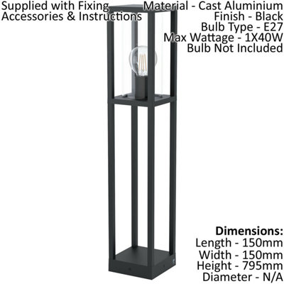 2 PACK OF MODERN IP44 OUTDOOR BOLLARD LIGHTS - BLACK CAST ALUMINIUM 40W ...