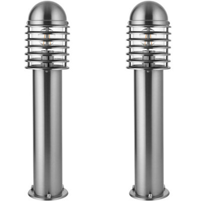 2 PACK Outdoor Post Bollard Light Polished Steel Vandal Proof External ...