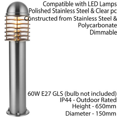 2 PACK Outdoor Post Bollard Light Polished Steel Vandal Proof External ...