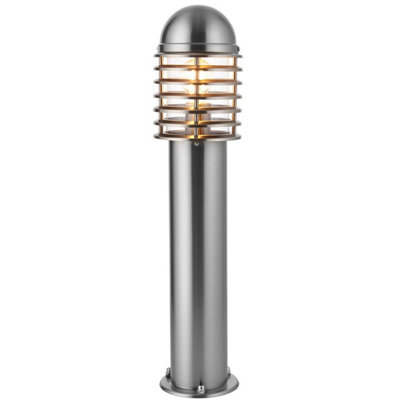 2 PACK Outdoor Post Bollard Light Polished Steel Vandal Proof External ...