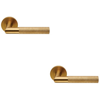 2 PACK - PAIR Knurled Round Bar Door Handle on Round Rose Concealed Fix ...