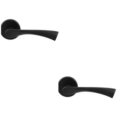 2 PACK - PAIR Matt Black Door Handle Angular Twisted Lever on Round ...