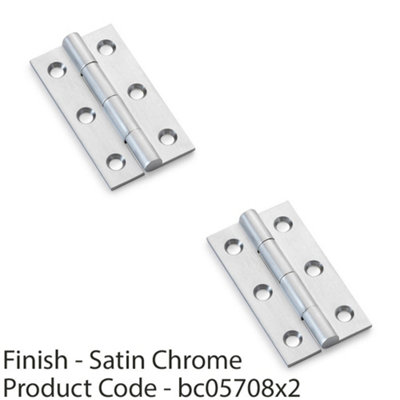 2 PACK - PAIR Solid Brass Cabinet Butt Hinge - 50mm - Satin Chrome Premium Cupboard