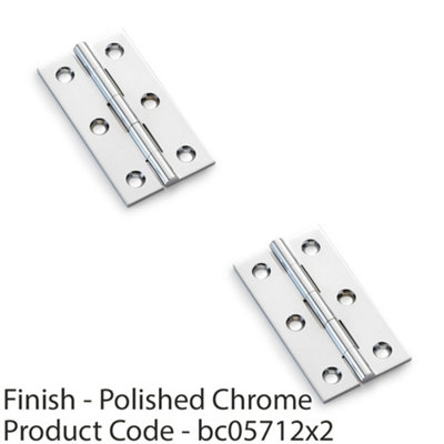 2 PACK - PAIR Solid Brass Cabinet Butt Hinge - 64mm - Polished Chrome Premium Cupboard