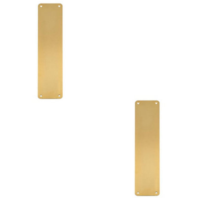 2 PACK - Plain Door Finger Plate 350 x 75mm - Satin Brass Steel Push Plate