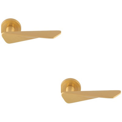 2 PACK - Premium Angle Twist Door Handle Set - Satin Brass Designer ...