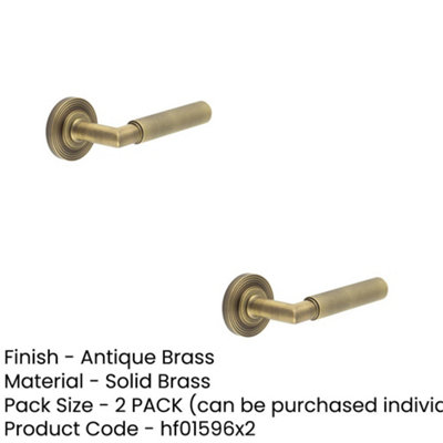 2 PACK Premium Antique Brass Door Handle with Reeded Rose Design ...