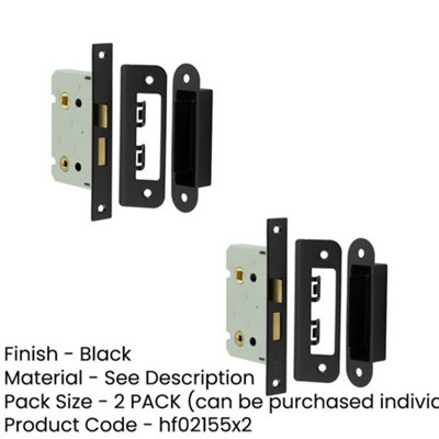 2 PACK Premium Black Bathroom Locks with Square Forend and Radiused ...