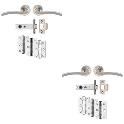 2 PACK - Premium Door Handle & Latch Pack Set- Chrome Curved Square ...