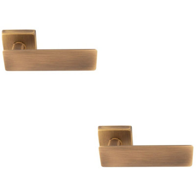2 PACK - Premium Large Flat Door Handle Set - Antique Brass Designer ...