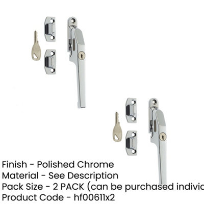 2 PACK Premium Modern Lockable Casement Fasteners in Polished Chrome ...