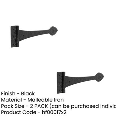 2 PACK Premium Quality Antique Gate Hinge 315mm in Elegant Black Finish ...
