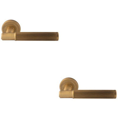 2 PACK - Premium Reeded Lines Door Handle Set - Antique Bass Designer ...