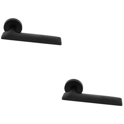 2 PACK - Premium Slim Flat Door Handle Set - Matt Black Designer Lever ...