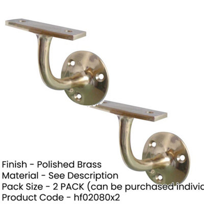 2 PACK Premium Solid Brass Handrail Brackets 75mm for Enhanced Stability and Safety - Stair ...