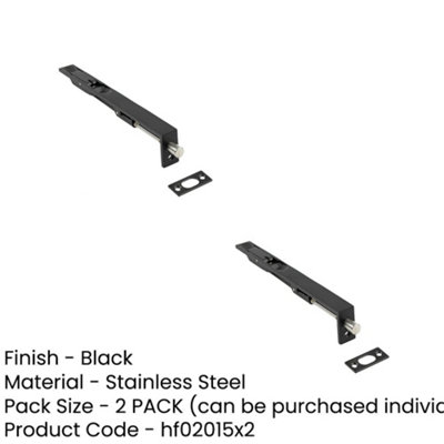 2 PACK Premium Stainless Steel Flush Bolts JMB51 Black 203mm x 20mm for ...
