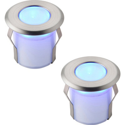 2 PACK Recessed Decking IP67 Guide Light - 0.8W Blue LED - Stainless Steel