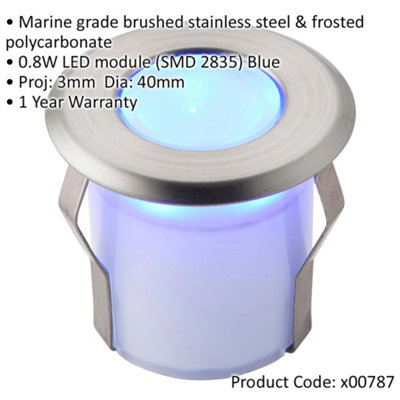 2 PACK Recessed Decking IP67 Guide Light - 0.8W Blue LED - Stainless ...