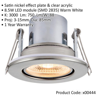 2 PACK Recessed Tiltable Ceiling Downlight - 8.5W Warm White LED Satin ...