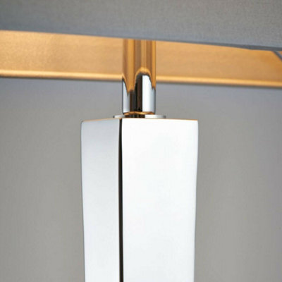 2 PACK Rectangular Table Lamp Light Modern Chrome & Grey Shade Sleek ...