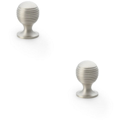 2 PACK - Reeded Ball Door Knob - 25mm Diameter Satin Nickel Lined ...