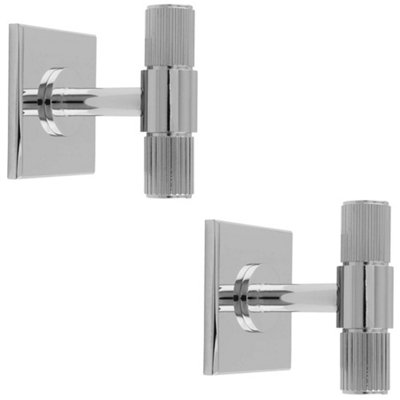 2 PACK - Reeded T Bar Cabinet Door Knob & Matching Backplate - Polished ...