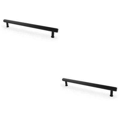 2 PACK - REEDED T BAR PULL HANDLE - MATT BLACK 224MM CENTRES SOLID ...