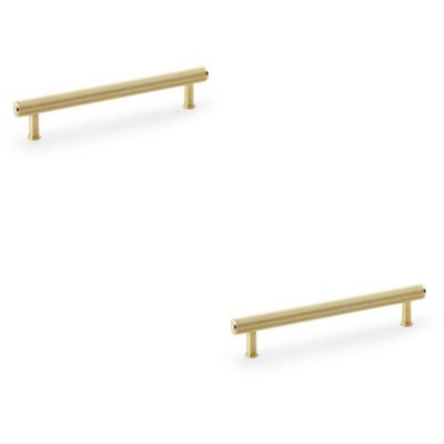 2 PACK - Reeded T Bar Pull Handle - Satin Brass - 160mm Centres SOLID ...