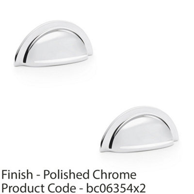 2 PACK - Ridged Cup Handle - Polished Chrome 76mm Centres Solid Brass ...