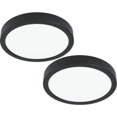 2 Pack Round Black LED Wall and Ceiling Lights - Modern 210mm 16.5W 3000K