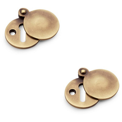 2 PACK - Round Standard Lock Profile Escutcheon & Smooth Swing Cover - Antique Brass