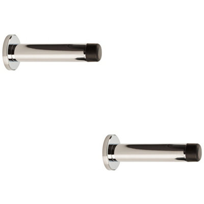 2 PACK - Rubber Tip Smooth Wall Mounted Doorstop - Chrome 83mm Cylinder ...