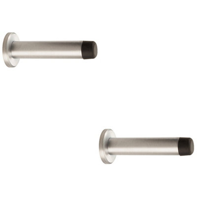2 PACK - Rubber Tip Smooth Wall Mounted Doorstop Satin Chrome 83mm ...