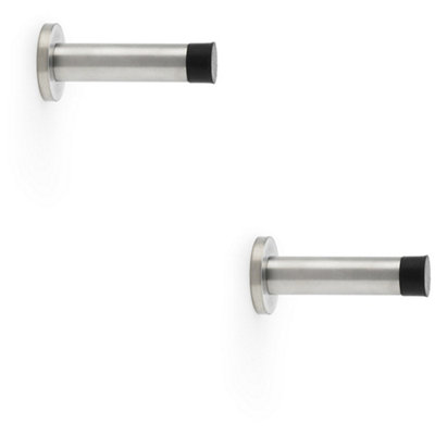 2 PACK - Rubber Tip Smooth Wall Mounted Doorstop - Satin Steel 75mm ...