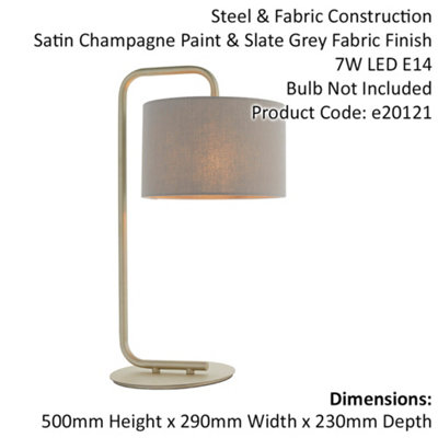 2 PACK Satin Champagne Table Lamp - 23cm Grey Fabric Cylinder Shade ...