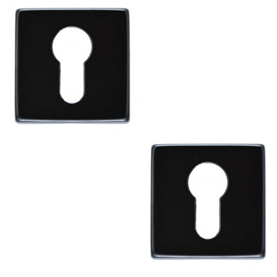 2 PACK Screwless Round EURO Profile Escutcheon - Matt Black 50mm Door ...